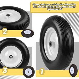 Eazy2hD 2 Pack 4.80/4.00-8 Flat-Free Wheelbarrow Cart 16" Solid Rubber Wheel Barrel Tires Non-Slip Center Hub 3.25"-6", Installed 3/4" Bearing with Extra 5/8" Bearing for Yard Cart Garden Wagon