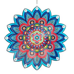 exhart 3d mandala wind spinner, laser-cut, metal garden spinner w/crystals, hanging yard decor, 12 inches