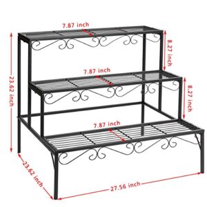 DOEWORKS 3 Tier Stair Style Metal Plant Stand, Garden Shelf for Large Flower Pot Display Rack Indoor Outdoor, Black