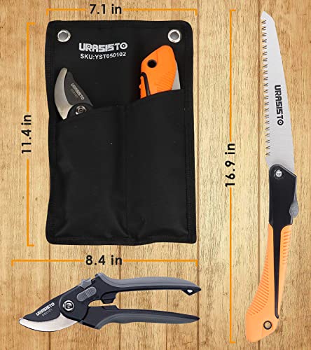 Garden Tool Set URASISTO Folding Saw, Garden Pruning Shears,Gardening Tool Kit with Roll Up Carry Bag Included, Ideal Garden Tool Kit Gifts for Women and Men