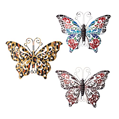 dreamskip 3 Pack Metal Butterfly Wall Decor, Outdoor Wall Art, Metal Butterflies Wall Sculpture for Garden, Patio, Fence, Yard, Balcony Decoration