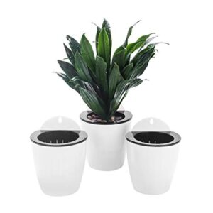 3 pack self watering wall hanging planter pots vertical garden window hang mount indoor outdoor plant flower basket for kitchen herbs balcony railing shelf fence bedroom trellis decor modern white box