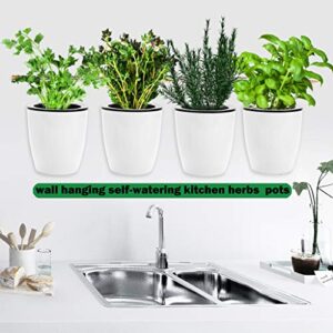 3 Pack Self Watering Wall Hanging Planter Pots Vertical Garden Window Hang Mount Indoor Outdoor Plant Flower Basket for Kitchen Herbs Balcony Railing Shelf Fence Bedroom Trellis Decor Modern White Box