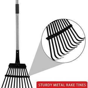 HOMIMP Adjustable Garden Leaf Rake,34" - 55" Adjustable Lightweight Aluminum Handle 11 Tines Rake,8" Inch Wide,for Gardeners,Kids Leaf Rake,Detachable Garden Rake,Easy to Carry (Black)