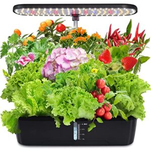 kiogro hydroponics growing system, 12 pods herb garden kit indoor with 139 led grow light gardening system, automatic timer, height adjustable, 4l water tank for home