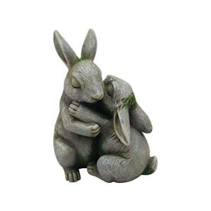 Comfy Hour 6" Polyresin Embracing Rabbits Statue Figurine for Outdoor Garden Decoration, Gray and Green, Spring in Garden Collection