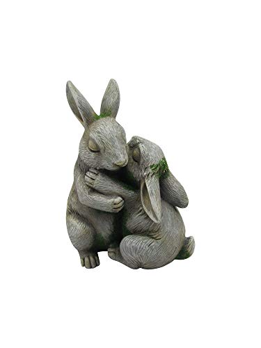 Comfy Hour 6" Polyresin Embracing Rabbits Statue Figurine for Outdoor Garden Decoration, Gray and Green, Spring in Garden Collection