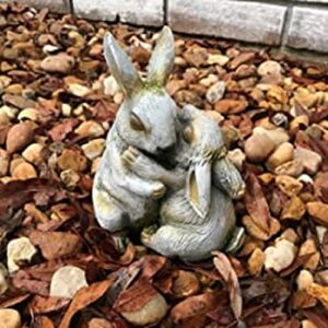 Comfy Hour 6" Polyresin Embracing Rabbits Statue Figurine for Outdoor Garden Decoration, Gray and Green, Spring in Garden Collection