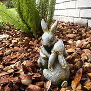 Comfy Hour 6" Polyresin Embracing Rabbits Statue Figurine for Outdoor Garden Decoration, Gray and Green, Spring in Garden Collection