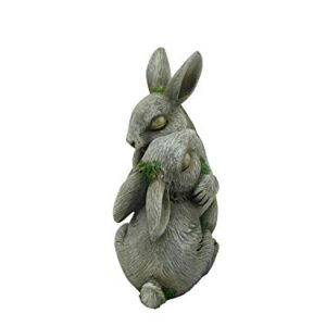 Comfy Hour 6" Polyresin Embracing Rabbits Statue Figurine for Outdoor Garden Decoration, Gray and Green, Spring in Garden Collection