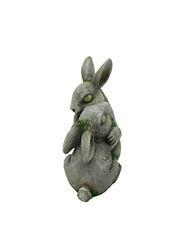 Comfy Hour 6" Polyresin Embracing Rabbits Statue Figurine for Outdoor Garden Decoration, Gray and Green, Spring in Garden Collection