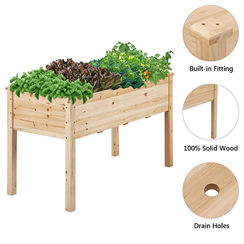 Yaheetech Raised Garden Bed 48x24x30in Elevated Wooden Planter Box with Legs Standing Growing Bed for Gardening/Backyard/Patio/Balcony