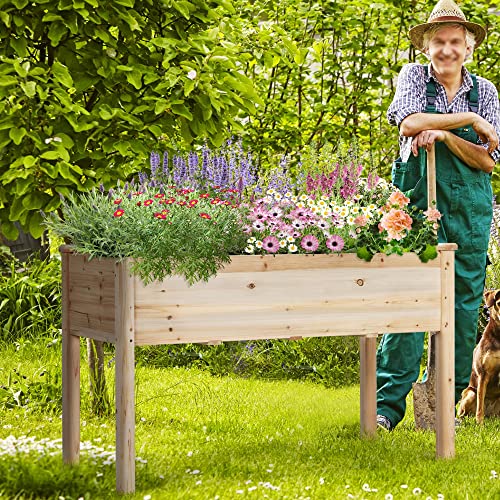 Yaheetech Raised Garden Bed 48x24x30in Elevated Wooden Planter Box with Legs Standing Growing Bed for Gardening/Backyard/Patio/Balcony