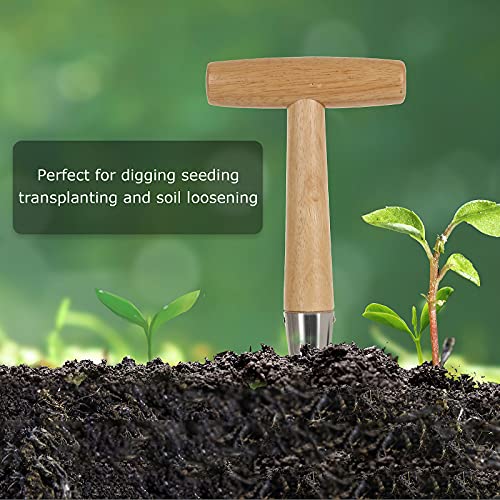 ZOEYES 2 PCS 11 Inch Stainless Steel Hand Dibber Garden Tools with Wooden Handle, Dibbler Bulb Planter, Wooden Sow Dibbers for Sowing Seeds, Transplanting Plants, Planting Bulbs, Digging, Gardening