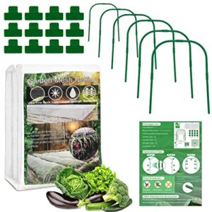 garden mesh netting kit,10x30ft plant cover fine mesh netting with 6pcs garden hoops & 12 clips,bird netting for garden protection for fruit vegetable flowers greenhouse crop net row covers