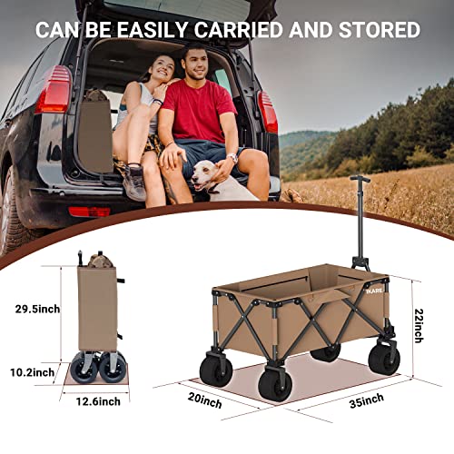 IKARE Heavy Duty Folding Wagon Cart with 330lbs Large Capacity, Portable Outdoor Beach Wagon, Utility Camping Garden Cart with All-Terrain Removable Wheels, Adjustable Handle, Built-in Double Bearing