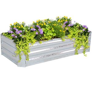 sunnydaze corrugated galvanized steel raised garden bed – 48-inch x 11.75-inch rectangle planter for plants, vegetables, and flowers – silver