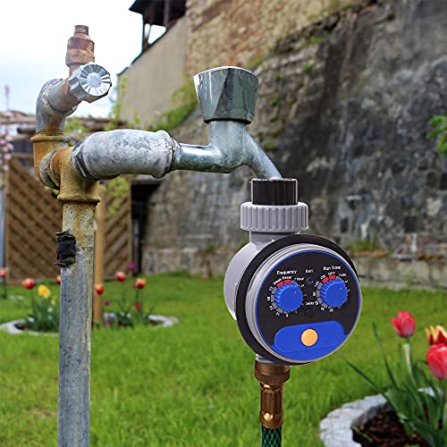 Inshow Single Zone Garden Hose Automatic Water Timer,Zero Pressure IP65 Waterproof Irrigation Controller,Ball Valve,Electronic Watering System with Rain Delay Function,Blue