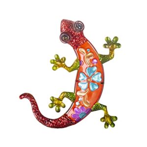 dreamskip 12.8″ metal gecko wall decor premium glass lizard wall hanging art decorations wall sculpture for garden patio,fence decor, bedroom,living room