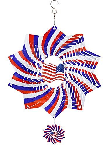 Wind Spinners Home Garden Decor, Patio Yard Backyard Outdoor Art Outside Decorations 3D American Flag Metal Stainless Steel Decoration 12＂Wind Spinner Gifts for Lawn Hanging Pinwheels Crafts Ornaments