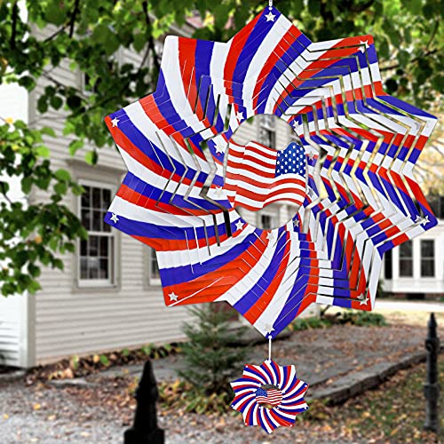 Wind Spinners Home Garden Decor, Patio Yard Backyard Outdoor Art Outside Decorations 3D American Flag Metal Stainless Steel Decoration 12＂Wind Spinner Gifts for Lawn Hanging Pinwheels Crafts Ornaments