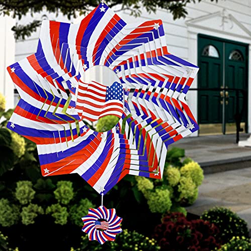 Wind Spinners Home Garden Decor, Patio Yard Backyard Outdoor Art Outside Decorations 3D American Flag Metal Stainless Steel Decoration 12＂Wind Spinner Gifts for Lawn Hanging Pinwheels Crafts Ornaments