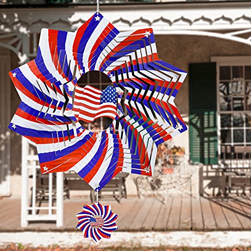 Wind Spinners Home Garden Decor, Patio Yard Backyard Outdoor Art Outside Decorations 3D American Flag Metal Stainless Steel Decoration 12＂Wind Spinner Gifts for Lawn Hanging Pinwheels Crafts Ornaments