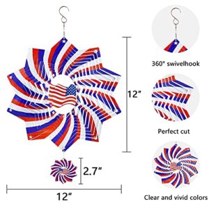 Wind Spinners Home Garden Decor, Patio Yard Backyard Outdoor Art Outside Decorations 3D American Flag Metal Stainless Steel Decoration 12＂Wind Spinner Gifts for Lawn Hanging Pinwheels Crafts Ornaments