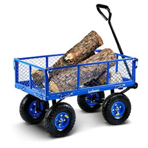 landworks lawn & garden utility cart / beach wagon, all terrain, w/ heavy duty removable side meshes, 400 lbs cap, blue