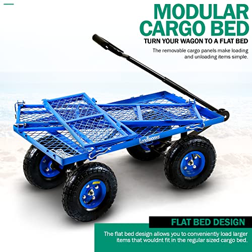 Landworks Lawn & Garden Utility Cart / Beach Wagon, All Terrain, w/ Heavy Duty Removable Side Meshes, 400 lbs Cap, Blue