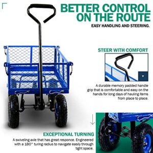 Landworks Lawn & Garden Utility Cart / Beach Wagon, All Terrain, w/ Heavy Duty Removable Side Meshes, 400 lbs Cap, Blue