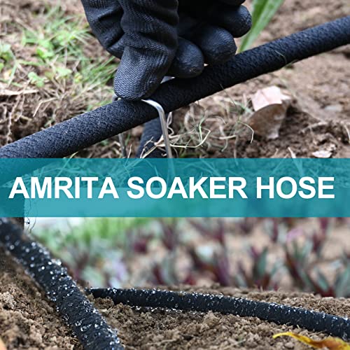 AMRITA Soaker Hose KIT,3/8inch 100ft Rubber Garden Hose 70% Water Saving,Black Heavy Duty Soaker Hose For Garden Lawn,Garden Raised Beds.(3/8-100FT)