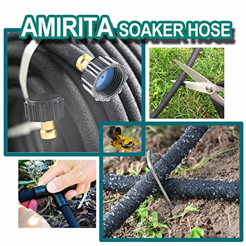 AMRITA Soaker Hose KIT,3/8inch 100ft Rubber Garden Hose 70% Water Saving,Black Heavy Duty Soaker Hose For Garden Lawn,Garden Raised Beds.(3/8-100FT)