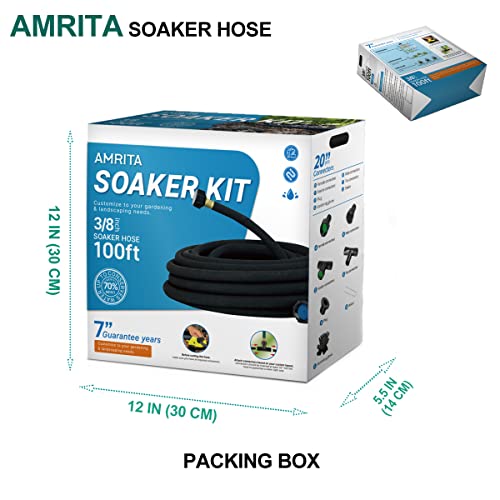 AMRITA Soaker Hose KIT,3/8inch 100ft Rubber Garden Hose 70% Water Saving,Black Heavy Duty Soaker Hose For Garden Lawn,Garden Raised Beds.(3/8-100FT)