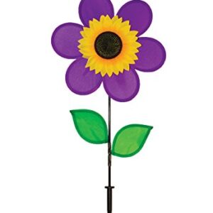 In the Breeze 12 Inch Purple Sunflower Wind Spinner with Leaves - Includes Ground Stake - Colorful Flower for Your Yard and Garden