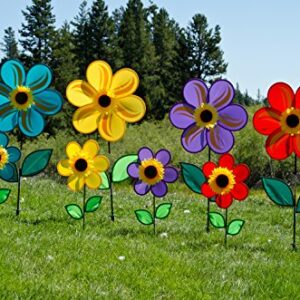 In the Breeze 12 Inch Purple Sunflower Wind Spinner with Leaves - Includes Ground Stake - Colorful Flower for Your Yard and Garden