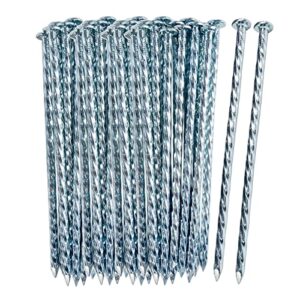 50pcs metal turf nails landscape stakes, spiral galvanized landscape spikes, garden nails, anchoring spikes, outdoor, heavy-duty, rust resistant security, 7-inch long, silver (dp-1)