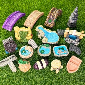 JKanruh 20 Pcs Mini Fairy Garden Accessories Kit, Miniature Garden Figurines,Miniature Pond Lawn Garden Ornament Figurines for Fairy Garden Decoration