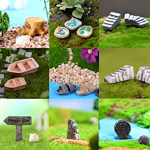 JKanruh 20 Pcs Mini Fairy Garden Accessories Kit, Miniature Garden Figurines,Miniature Pond Lawn Garden Ornament Figurines for Fairy Garden Decoration