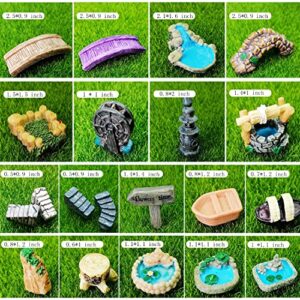 JKanruh 20 Pcs Mini Fairy Garden Accessories Kit, Miniature Garden Figurines,Miniature Pond Lawn Garden Ornament Figurines for Fairy Garden Decoration