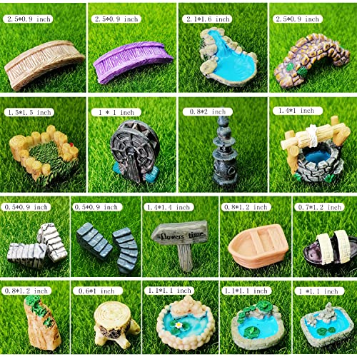 JKanruh 20 Pcs Mini Fairy Garden Accessories Kit, Miniature Garden Figurines,Miniature Pond Lawn Garden Ornament Figurines for Fairy Garden Decoration