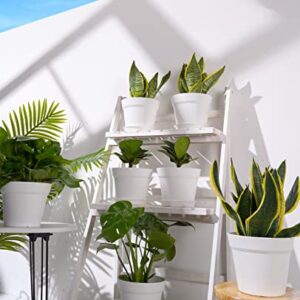 homenote Pots for Plants, 8 Pcs 7.5 inch Plastic Planters with Multiple Drainage Holes and Tray - Plant Pots for All Home Garden Flowers Succulents, Cream White