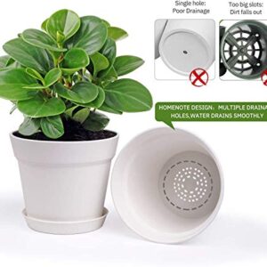 homenote Pots for Plants, 8 Pcs 7.5 inch Plastic Planters with Multiple Drainage Holes and Tray - Plant Pots for All Home Garden Flowers Succulents, Cream White