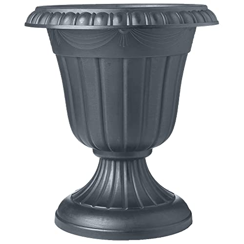 Arcadia Garden Products PL00GY Classic Traditional Plastic Urn Planter Indoor/Outdoor, 16" x 18", Gray