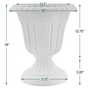 Arcadia Garden Products PL00GY Classic Traditional Plastic Urn Planter Indoor/Outdoor, 16" x 18", Gray