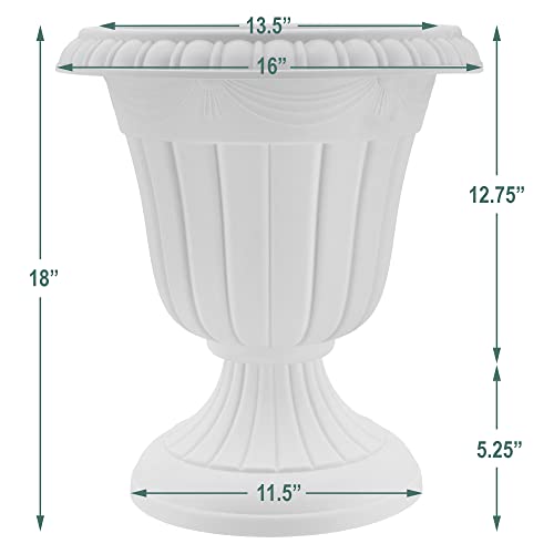 Arcadia Garden Products PL00GY Classic Traditional Plastic Urn Planter Indoor/Outdoor, 16" x 18", Gray