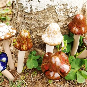 PUOO 8 Pieces Ceramic Mushroom Statue Garden Pot Decoration Mushroom Figurine Indoor and Outdoor Flowerpot Decoration Lawn Tree Ornaments Pottery Accessories