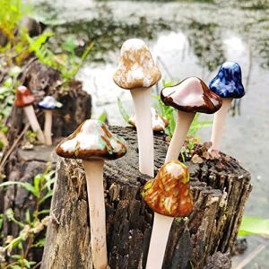 PUOO 8 Pieces Ceramic Mushroom Statue Garden Pot Decoration Mushroom Figurine Indoor and Outdoor Flowerpot Decoration Lawn Tree Ornaments Pottery Accessories