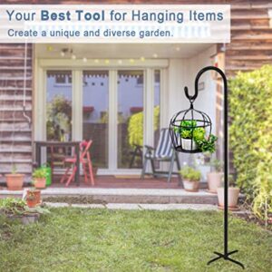 Artigarden 92 Inch Outdoor Shepherd Hooks with 5 Pronger Base (2 Packs), Adjustable Heavy Duty Garden Hanging Stand Holder for Bird Feeders Lanterns Planter Hanger, Matte Black