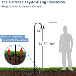 Artigarden 92 Inch Outdoor Shepherd Hooks with 5 Pronger Base (2 Packs), Adjustable Heavy Duty Garden Hanging Stand Holder for Bird Feeders Lanterns Planter Hanger, Matte Black